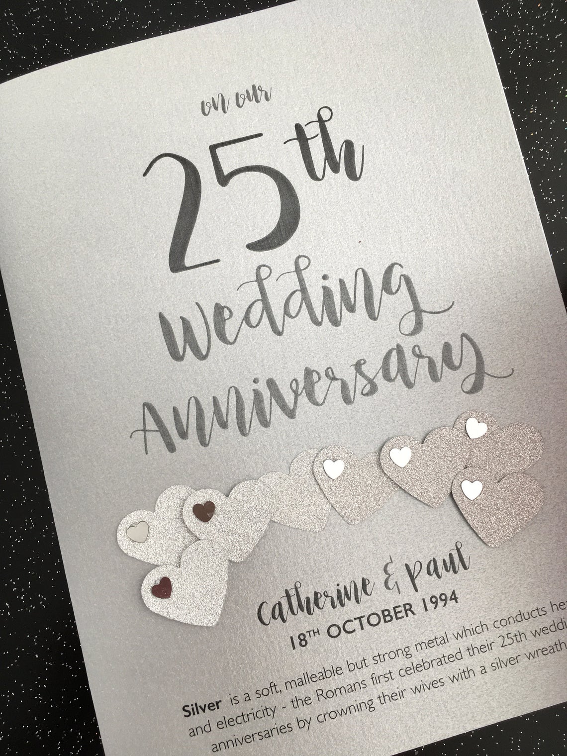 Silver (25th) Anniversary Card Over the Moon at Sarah Louise Designs