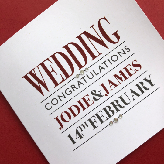 Personalised typographic wedding congratulations card - names